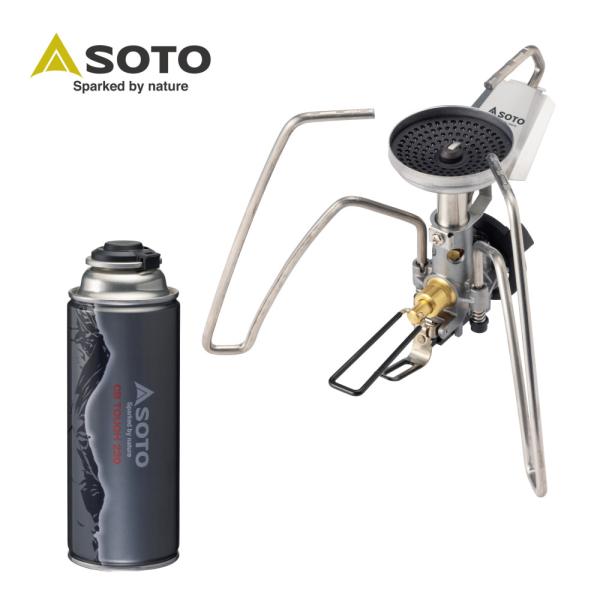 セット内容1）SOTO レギュレーターストーブ TriTrail ( トライトレイル ) ST-3502）SOTO カセットガス CB TOUGH220 ( シービー タフ ) ST-712　1本● SOTO レギュレーターストーブ Tri...