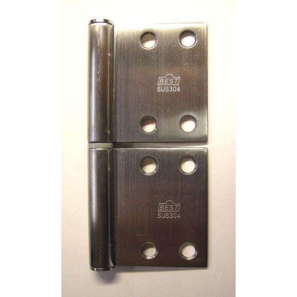 用途：軽量木製ドア材質：ステンレス　SUS304　　仕上げ：ヘアーライン　（シルバー）左右兼用の旗丁番です取付ビスは　3.5ｘ25　皿　黒頭　が付属しております※メール便は４枚までとなります。それ以上は宅急便の送料となります