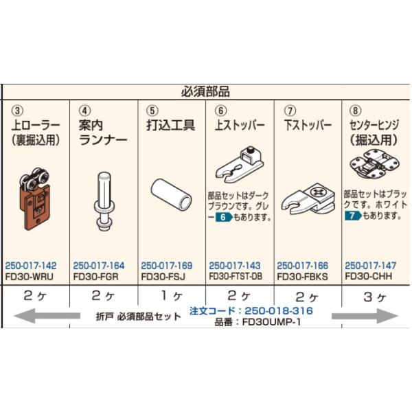 LAMP　上吊式折戸金具　FD30-F　ガイドレール仕様/上ローラー扉裏掘込/リバーシブル収納用●扉を折り畳んで左右に移動できるため、両端の物が出し入れしやすいです。大手建具・ハウスメーカーなどの標準仕様に適した操作感※上ストッパーはダーク...