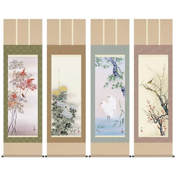 花鳥画掛け軸で癒しの空間を創造する！一幅の掛軸が床の間を演出いたします！馥郁たる香りを鮮やかに放ちながら移ろい行く季節。四季折々の情景を細やかな筆づかいで描き上げた優美な花鳥画を、心ゆくまでお楽しみください。※4幅セットではございません春…...