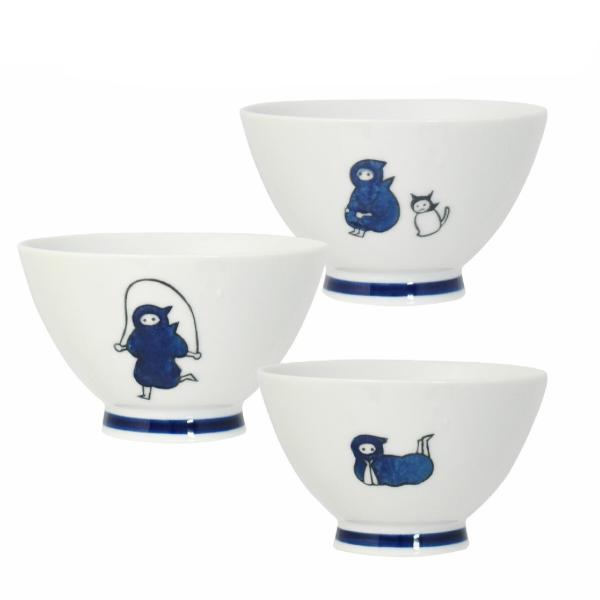 KYU-JISTUシリーズ　飯碗忍者や侍たちが猫ちゃんと休日を過ごす、遊び心のあるシリーズ。産地：長崎県波佐見焼（天龍窯）サイズ：φ10.3×H6cm