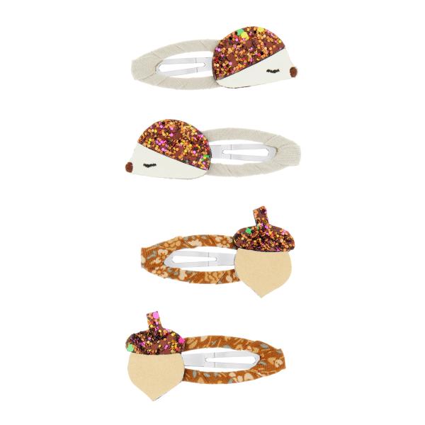 パッチンどめタイプ長さ：約５cm(飾りモチーフ部分は長さに含まず）2種×2個いり※キッズ向け商品です。大人はアクセントとしてお使いいただけますが、一定量以上の毛髪をキープするには大きさや強度が足りませんのでご了承下さい。