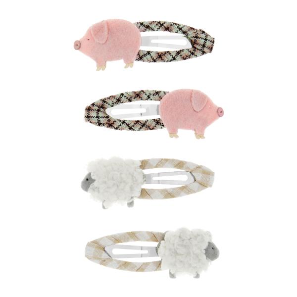 パッチンどめタイプ長さ：約５cm(飾りモチーフ部分は長さに含まず）2種×2個入り※キッズ向け商品です。大人はアクセントとしてお使いいただけますが、一定量以上の毛髪をキープするには大きさや強度が足りませんのでご了承下さい。