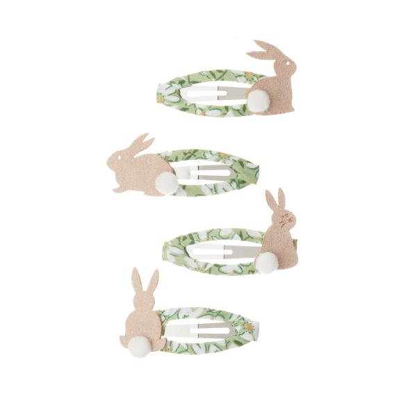 パッチンどめタイプ長さ：約５cm(飾りモチーフ部分は長さに含まず）4種×1個いり※キッズ向け商品です。大人はアクセントとしてお使いいただけますが、一定量以上の毛髪をキープするには大きさや強度が足りませんのでご了承下さい。