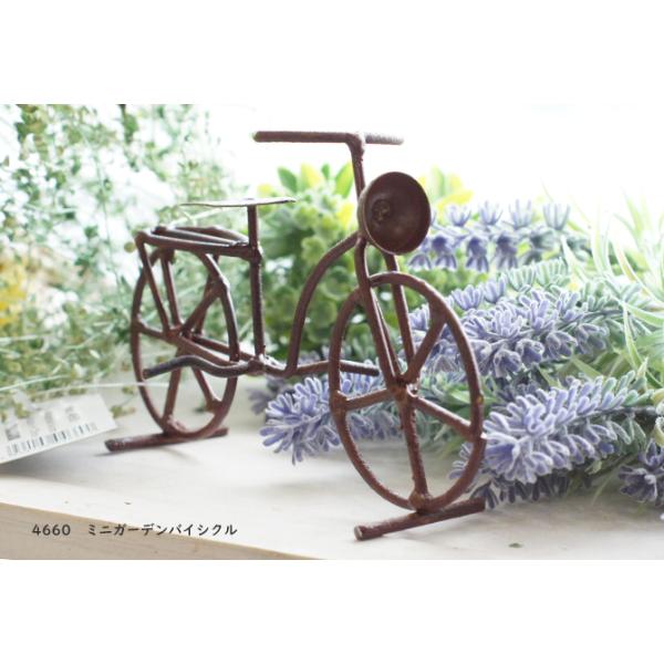 ブリキ雑貨商品名： ミニガーデンバイシクル 4660 サイズ：W14×L7×H9cm材質：ブリキ●アンティーク調のため色ムラや汚し加工を施しており個体差があります●画面上の色は、OS、ブラウザ等のパソコン環境により、実物とは多少異なる場合が...