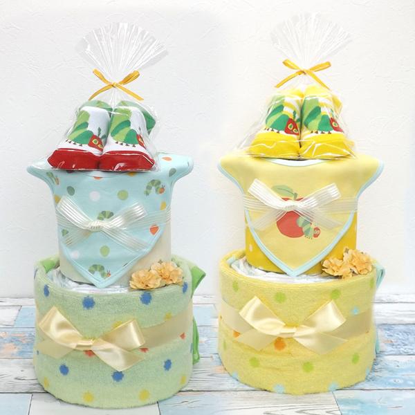 おむつケーキ はらぺこあおむし ベビーソックス＆タオル付き 2段【ケーキアイテム詳細】■おむつは、パンパースとメリーズからお選びいただけます。（テープタイプ）　新生児サイズの場合： 22枚　Sサイズの場合： 19枚　Mサイズの場合： 16枚...