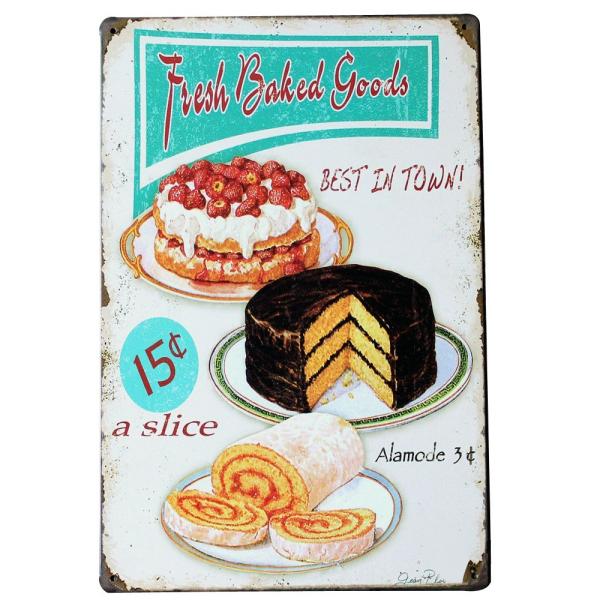 サインプレート　Homemade Cakes　レトロ風 ホームメイドホールケーキ ヴィンテージ看板サイズ：２０*３０ｃｍ材質：金属重さ：２００ｇメール便（クリックポスト）全国何個でも一律２００円１９００円以上ご購入でメール便（クリックポスト...