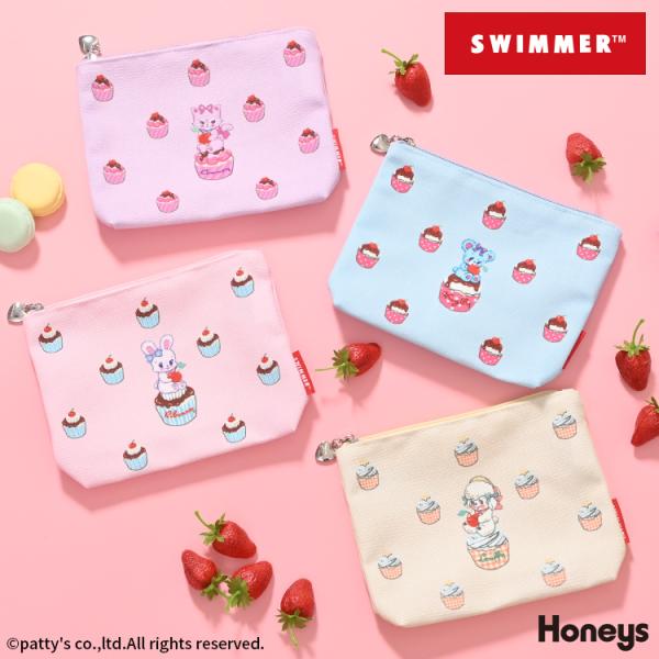 商品カテゴリ：6191219502 バッグ 鞄 ポーチ SWIMMER 総柄 ハート形チャーム カップケーキ柄 キャンバス地 ファスナー開閉 ガーリー オールシーズン カテゴリ501009 bag バック かばん メイクポーチ 化粧ポーチ ...