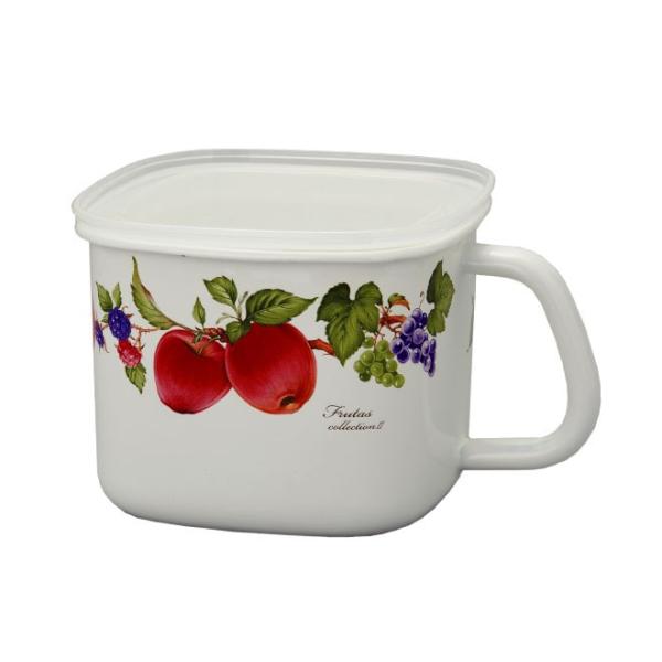 FRUTAS COLLECTION2　フルータスコレクション２　角型　みそポット　保存容器 密閉容器　タッパー  琺瑯　富士ホーロー　HoneyWare　ハニーウェア気品あふれる人気の高い優雅なフルーツ柄で空間を華やかにいろどります