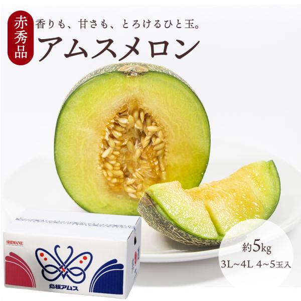 ■商品島根県産アールスメロン 赤秀品■容量1ケース約5kg（3L〜4Lサイズ（4〜5玉））■発送時期こちらの商品は期間中順次発送■特徴みずみずしい果汁と上品な甘さが魅力の国産アムスメロンを“箱単位”でお得にお届けします。ムスメロンは、甘さ・...