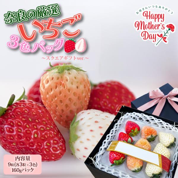■商品奈良県産 3色いちご スクエアギフト■容量9粒(各3粒×3色) 160g■発送時期規定期間内に順次発送■特徴奈良県産いちごの多彩な魅力を一度に味わえる食べ比べセットです。「古都華」の濃厚な味わい、「奈乃華」の上品な風味、「ほしうらら」...