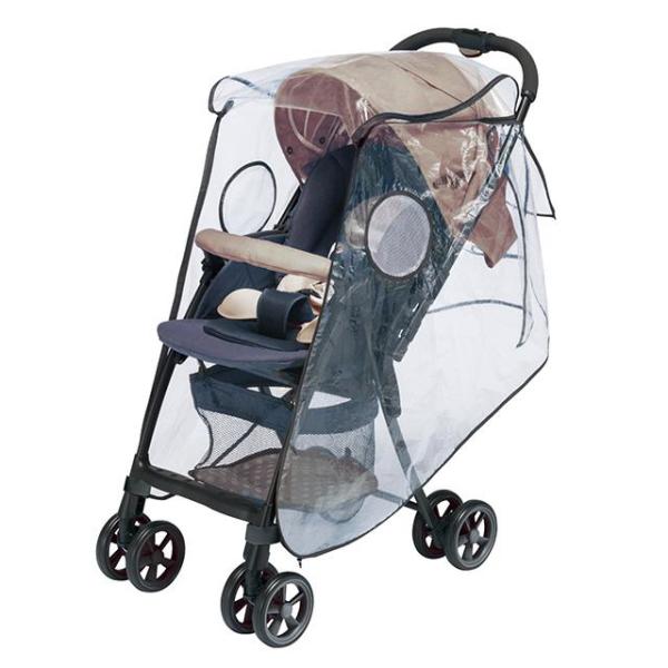 雨・風・雪・花粉・ホコリから赤ちゃんを守る、幌付きベビーカー用のフロントオープンレインカバー！前面がフルオープンなので、つけたまま乗り降りも楽々。手際よくお世話したい雨の中、2方向のファスナー開閉はとても便利です。両サイドにメッシュ窓を採用...