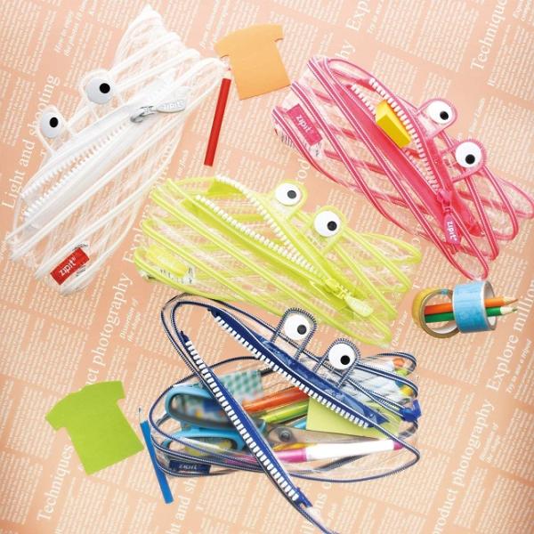 ジッパーの歯が愛らしいモンスターフェイスのペンケース！中身が透けて見えるので、お気に入りの化粧品やお洒落な文房具を入れるのにお薦めです。その面白さはデザインのみならず、たった1本のジッパーでできていることです。ジッパーを閉めていくとあっとい...