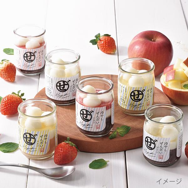 北海道産小豆・函館産いちご・りんごを使用した彩豊かな冷やしぜんざいです。北海道で製造されたもち米粉も使用し、もちもちの白玉になっております。