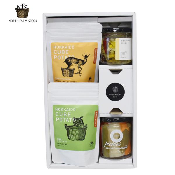 北海道産の野菜で作ったピクルスと、北海道産プロセスチーズをオリーブオイルに漬け込んだチーズのオイル漬け、真空低温製法で北海道産じゃがいも本来の旨味をお楽しみいただけるキューブポテトのセットです。北海道産素材本来の美味しさをお酒のおつまみとし...