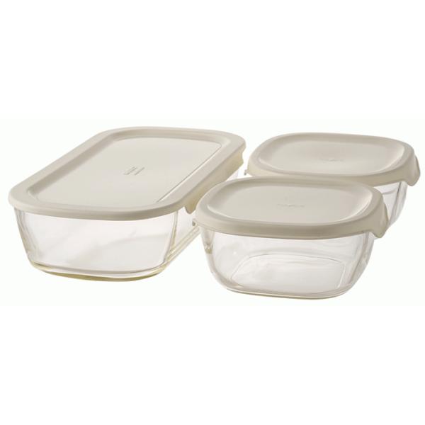 ●耐熱ガラス製の角型保存容器の角型です。フタのカラーは透明ホワイトです。●角型形状なので保存時はスペースを有効活用でき、重ねての使用も可能。●本体が透明なので、容器の中を確認でき、フタをしたまま電子レンジ加熱もOK。　また、食洗機にも対応し...