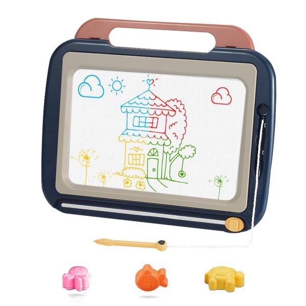 【繰り返し使えるお絵かきボード 】子供向けお絵描きボードはスライド式消しレバーをデザインして、マグネットペンと組み合わせて、何度でも描けて汚れる心配もありません！レバーを左右に移動するだけで描いた絵を簡単に消せます。それに、ペンと本体に糸が...