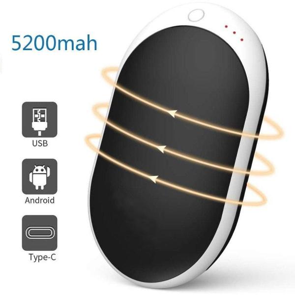 USB充電式カイロ 電気カイロ ハンドウォーマー 5200mahモバイルバッテリー機能付き 12時間連続発熱 両面発熱 3段階温度調節 5秒即暖 USB・type-C端子搭載 電子カイロ 携帯カイロ USBウォーマー 急速充電 寒さ対策 冷...