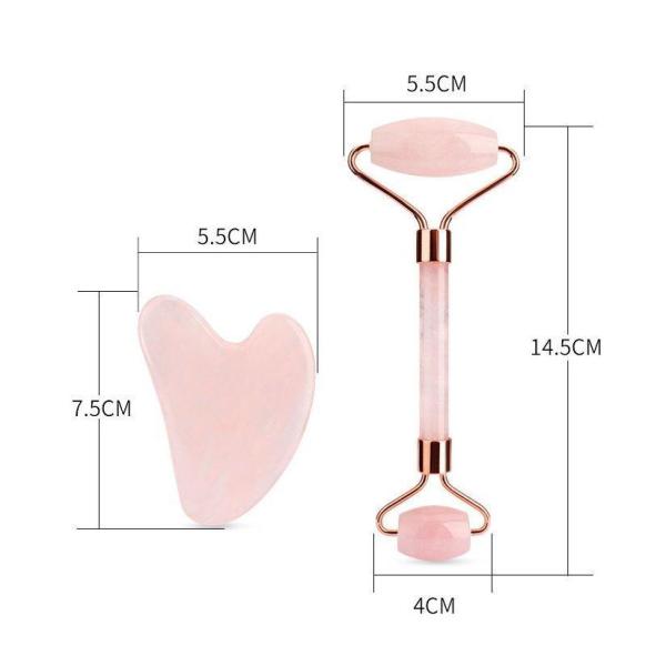 素材：ローズクォーツ；　毎個の色や光沢は少し異なる、画象はただ参照で、あらかじめご了承してください；マッサージローラーは肌の曲線に合わせてスムーズに密着して動くので、不要なお肉をつまんで、揉んで、老廃物を効果的に流してくれます。むくみ、ハリ...