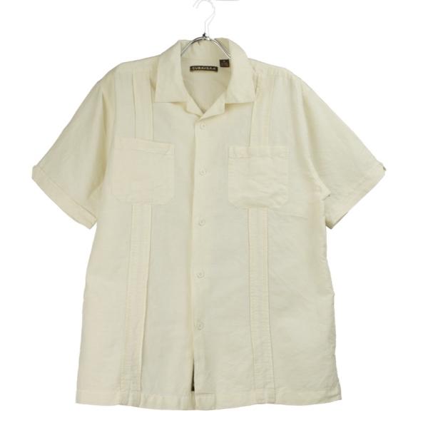 古着 CUBAVERA  刺子ステッチ　麻混　半袖シャツ 【メール便可】メンズ 半袖シャツ