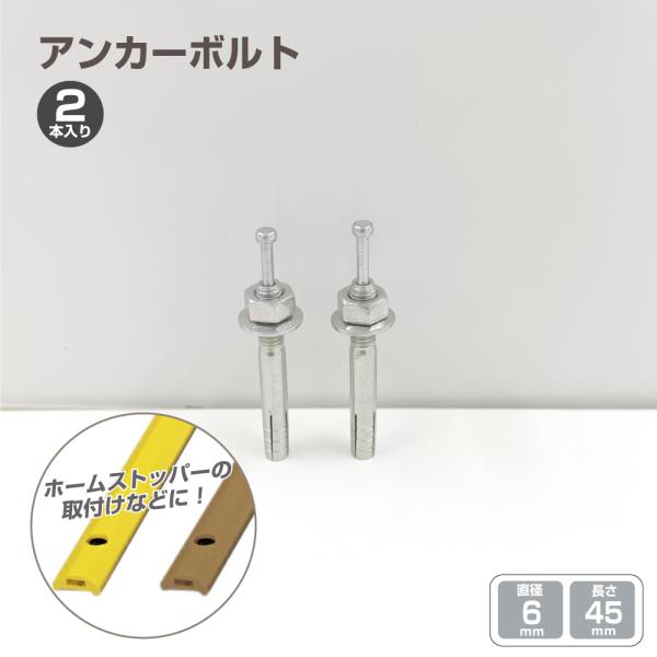 適用：ホームストッパー用サイズ　6φ×45ｍｍ　埋め込み深さ30mm入数 2本入り材質 鉄備　考※穴あき金具付タイプの穴の数だけお買い求めください。　　　※こちらの商品はネコポス（ポスト投函）でお送りします。　　　　時間指定はできませんので...