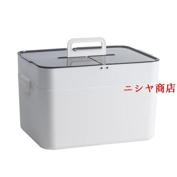 【丈夫なボックス＆携帯性】サイズ：28.5x21x21cm； 軽量のABS素材で環境保護ができて耐久性もあります。しかも、取っ手付の設計により、持ち運び便利です。【仕切り設計】仕切り設計で、収納される薬や湿布などの細かいものを綺麗に仕分けで...