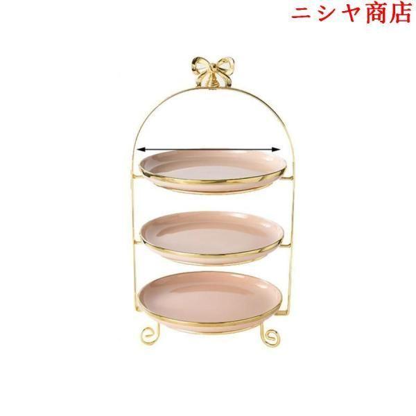 【高品質】この階層型サービングディッシュは、円型のデザインで、絶妙な色の釉薬が施されています。デザートスタンドは、高品質で丈夫なセラミック製で、食品に安全かつ鉛フリーです。【収納便利】2＆3段建ての構造。 大容量，組み立て易い、また、使用し...