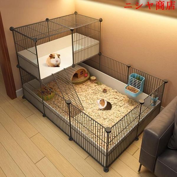 ?素早く簡単なDIY組み立て: 17パネルデザインのマルチアングルコネクターは、必要に応じてさまざまな形状に簡単に組み立てることができ、分解して再構成する必要はありません。?モルモット用の大きなケージ：モルモットやその他の小動物用の仕切りス...