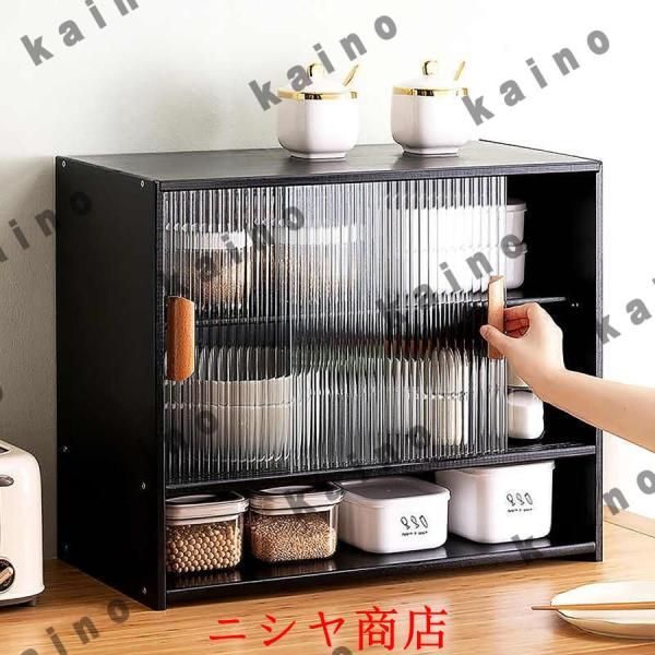 【素材】高品質の竹で作られたキッチンビュッフェサイドボード。透明なガラス扉、ブナ材の取っ手、そして小さなキャビネットに安定性と耐久性を与える頑丈な長方形の構造【スライドドア】キャビネットの収納ラック。キャビネットの扉は左右にスライドし、開閉...