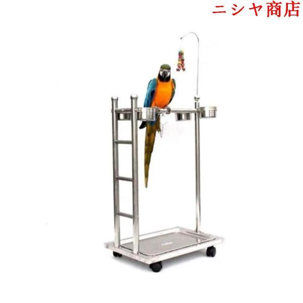 【ステンレス鋼製】：頑丈なステンレス鋼製で、耐久性があり、くちばしが強いインコでも噛まれる心配がありません。【お手入れが簡単】：取り外せるトレーとエサ入れ、床を衛生的に保ち、お手入れも簡単です。【フックとキャスター付き】：フックにはおもちゃ...