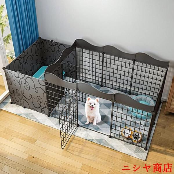 犬のためのプレイペン DIY.ペットプレイペン、屋内/屋外用メタルペットフェンス折りたたみペット犬猫子犬プレイペン、黒。小動物の安全性を保護する：ドアを持つデザインは、小動物に入ってフェンスを出入りするのに便利です。小動物の活動状態は、グリ...