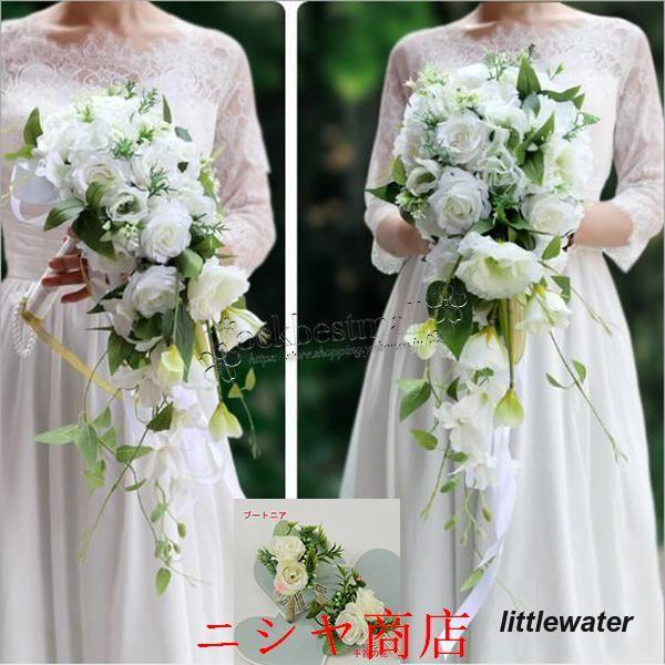 ●可愛らしいローズのブーケです。贈答品やインテリアに最適です。●セット内容：ウエディングブーケ●サイズ：直径約30cm 写真参照（手作りのため、サイズは多少前後します。）●花束形：ラウンド型