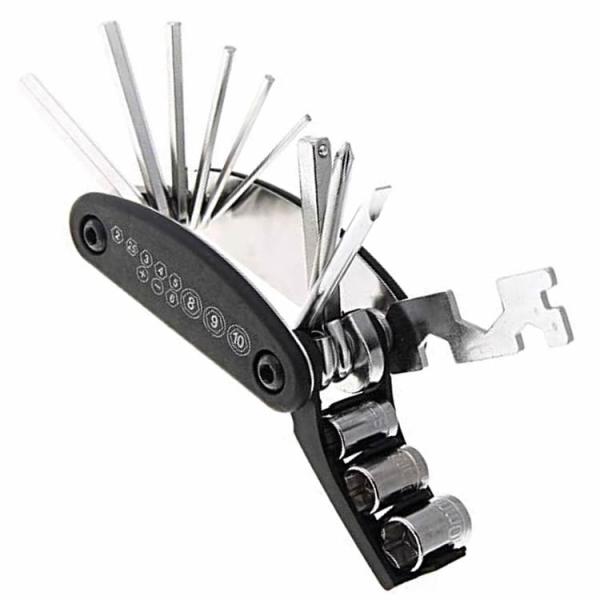 自転車の修理、整備、点検などに使える多機能ツールキット。16種類のレンチ、ドライバーが一体になった構造です。折り畳み式でコンパクトなので通勤や通学、ツーリングの際も邪魔になりません。家具や家電の組み立て修理、バイクや車の点検などにもご利用頂...