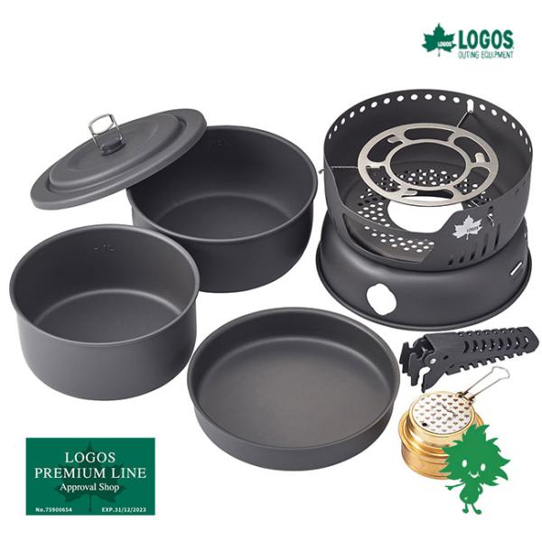 | 商品詳細商品名：アルコールバーナー＆クッキングセットメーカー名：LOGOS/ロゴス品番：83010023JAN:4981325509859総重量：（約）1kgサイズ/容量：［大鍋］（約）直径17×深さ7.4cm/（約）1.7L［小鍋］（...