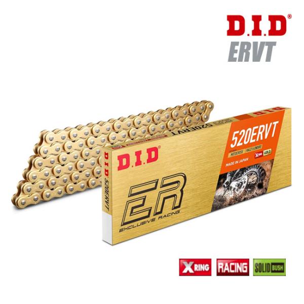 ｜商品詳細商品名：DID 520ERVT-112L ZJ(カシメ) GOLDメーカー名：D.I.D/大同工業JAN:4525516358675カラー：ゴールドサイズ：520チェーン グレード:ERVT純正リンク数：112ジョインリンクタイプ...