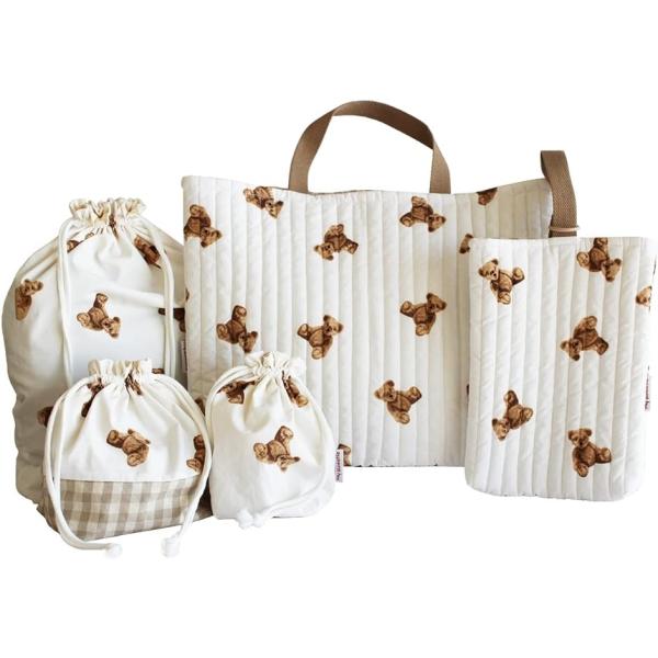 バリエーションコード : 2B21VORN2V・商品名:入園準備セット、入学準備セット・内容:レッスンバッグ、シューズケース、巾着袋(大中小)の5点セット・仕様:キルティング生地・リバーシブル(レッスンバッグとシューズケースの2点)、5点全...