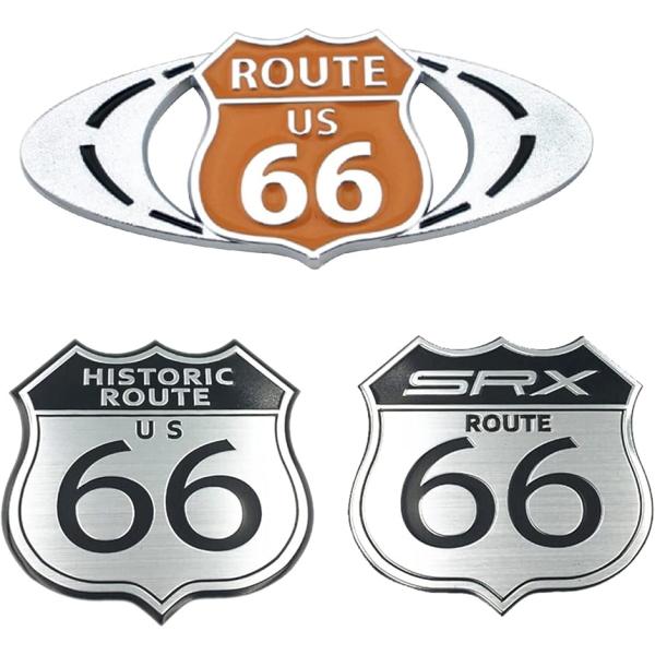 「商品説明」世界的に有名なアメリカンドライブのシンボルである国道66号線のメタルステッカーになります。「SRX ROUTE66」「 HISTORIC ROUTE66」「ROUTE66」金属製ステッカー3個セットになります。立体感があり、レト...