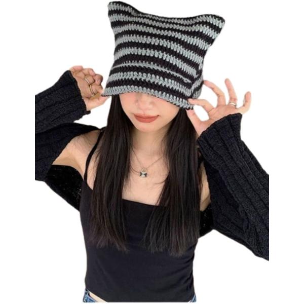 大流行の猫耳ニット帽人気のY2K・原宿系・ 量産型・ 地雷系・ストリート系。どんなファッションにも似合います。深くかぶっても、浅くかぶっても可愛らしく着こなせます。男女問わず被っていただけるデザインです。SNSでも大人気のボーダービーニーニ...