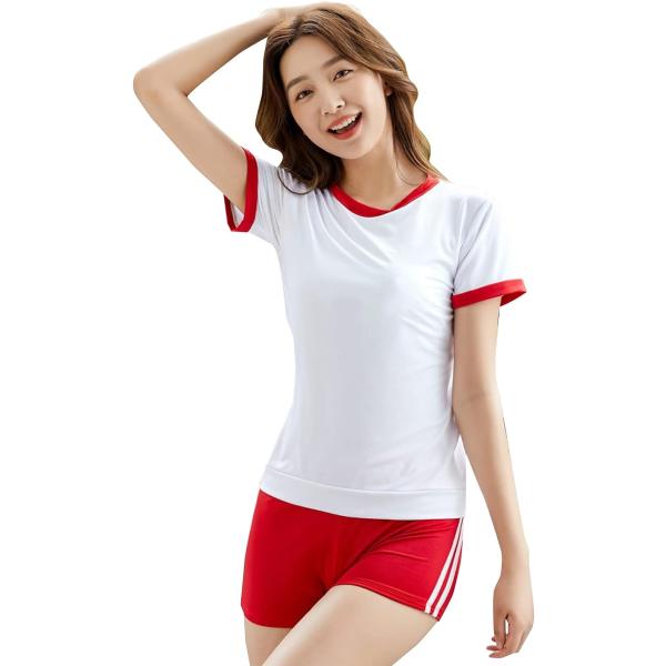 バリエーションコード : 2B24D01QOT学生気分を楽しめる「体操服」 少しレトロな体操着を、セクシーに楽しめます。セット内容 半袖＋ブルマ カラー 赤・紺サイズ　S，M，L，XL　4サイズ展開。大きいサイズもあるので、男性の仮装にも女...
