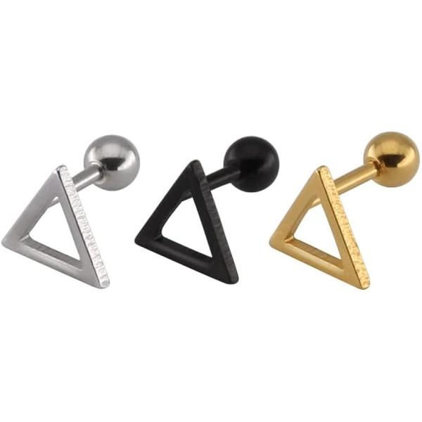バリエーションコード : 2B2FLGGOLRピアス三角デザイン ＊ ３点セット素材：ステンレス合金サイズ：6mmタイプ / 8mmタイプ「シンプルな＊デザインアクセサリー」定番で人気のアクセサリーです。シルバー、ゴールド、ブラックの3点セ...