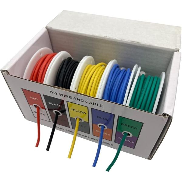 バリエーションコード : 2B2G35VKLRシリコンワイヤー５色x５M、合計２５Mのセット柔らかい高温耐性シリコンワイヤーのため取り回しがとても楽です。高温耐性のため半田付けでも被覆が溶けることなく扱いやすいです。「定格電圧」600ボルト...