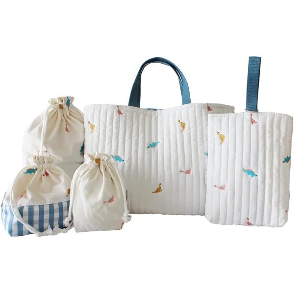 バリエーションコード : 2B21VORN2V・商品名:入園準備セット、入学準備セット・内容:レッスンバッグ、シューズケース、巾着袋(大中小)の5点セット・仕様:キルティング生地・リバーシブル(レッスンバッグとシューズケースの2点)、5点全...