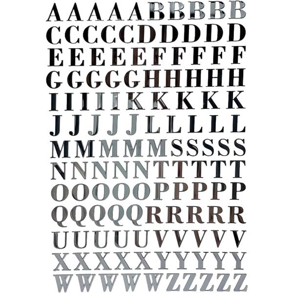 バリエーションコード : 2B2NRR2PVSまばゆく銀色に輝く金属製のアルファベットデカールシールA〜Zです。各文字が10セットずつ入っています。用途例：表札・ポスト・ロッカー・備品などの名入れ「貼り方」(1)貼付面をアルコールなどで拭き...