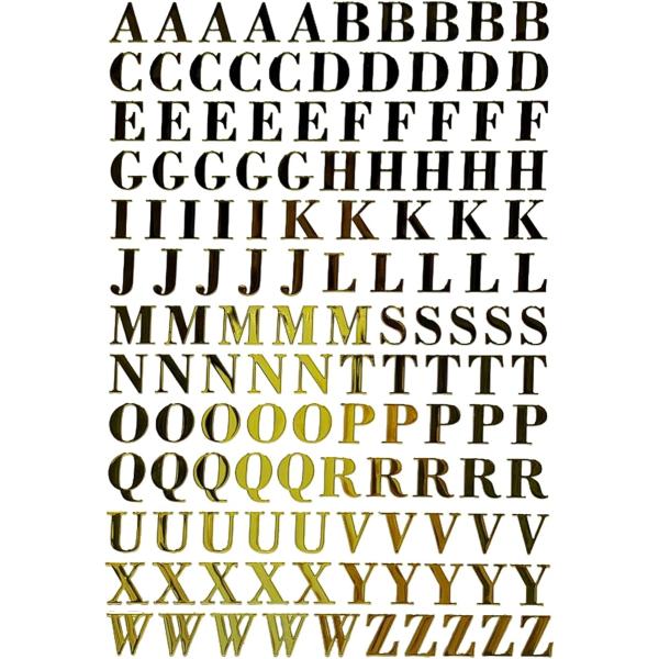 バリエーションコード : 2B2NRR2PVSまばゆく金色に輝く金属製のアルファベットデカールシールA〜Zです。各文字が10セットずつ入っています。シート数：２　用途例：表札・ポスト・ロッカー・備品などの名入れ「貼り方」(1)貼付面をアルコ...