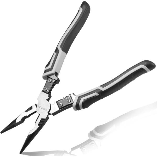 バリエーションコード : 2B2WH9SV1P用途 多機能ロングノーズプライヤーは、金属線の曲げ加工、ストリップ、カット、圧着、ネジ切りに適しています。先端が細いので、狭い場所での使用に適しています。デザインです。鋸歯付きのジョーは、より強...