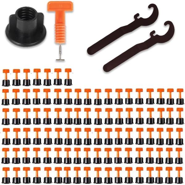 「タイルレベリングツール」床や壁などの水平なタイル施工に便利なタイルスペーサーです。T型タイルレベリングツール100個と調整用レンチ2個の大容量セットです。「施工効率アップ.」再利用可能な耐久性・強度のあるプラスチックとステンレスを使用。タ...