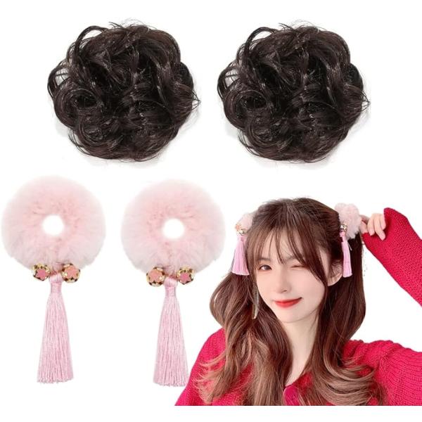 バリエーションコード : 2B2QK0UPF4「SNS映えを叶えてくれるチャイナドレス用髪飾り」ハロウィン、パーティーイベント コスプレで大人気のチャイナドレス コスプレ用の、もふもふ＆揺れ感が可愛いチャイナ ヘアアクセサリーとお団子ウィッ...