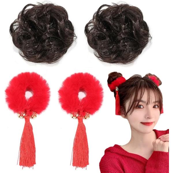 バリエーションコード : 2B2QK0UPF4「SNS映えを叶えてくれるチャイナドレス用髪飾り」ハロウィン、パーティーイベント コスプレで大人気のチャイナドレス コスプレ用の、もふもふ＆揺れ感が可愛いチャイナ ヘアアクセサリーとお団子ウィッ...