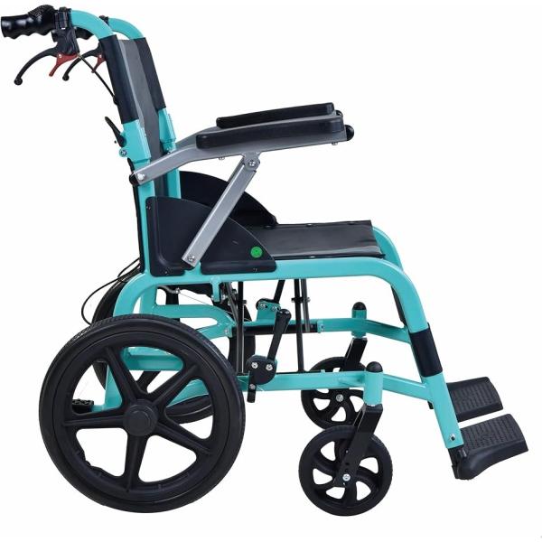 「車椅子サイズ」幅60cmx長さ92cmx高さ92cm。シート: 幅 44cm x 長さ46cm x 背もたれの高さ 48.5cm。快適な座り心地の為幅広のシート:前輪7インチ; 後輪16 インチ。車椅子重量：11kg。折り畳んでいるサイズ...