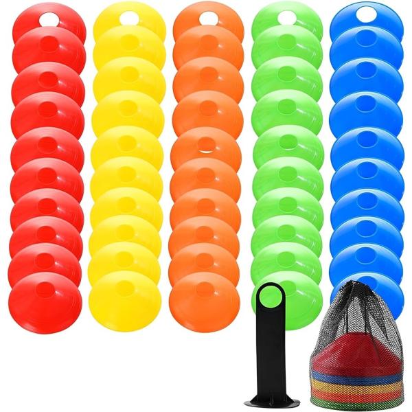 「踏んでも割れない」柔らかいポリエチレンでできている為誤って踏んでも割れず怪我もしにくく安心してお使いいただけます。コーンタイプとは違いディスク型なので圧迫感もありません。「目立つカラー＆コンパクトに収納」5色の目立つカラーでわかりやすく使...